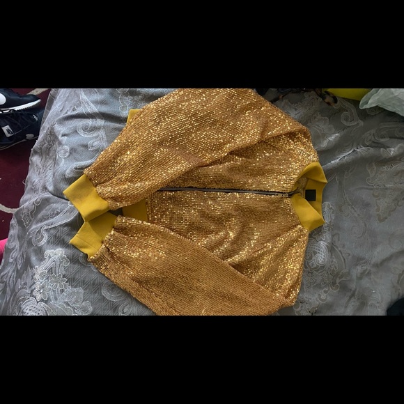 Aria | Jackets & Coats | Gold Glitter Jacket | Poshmark